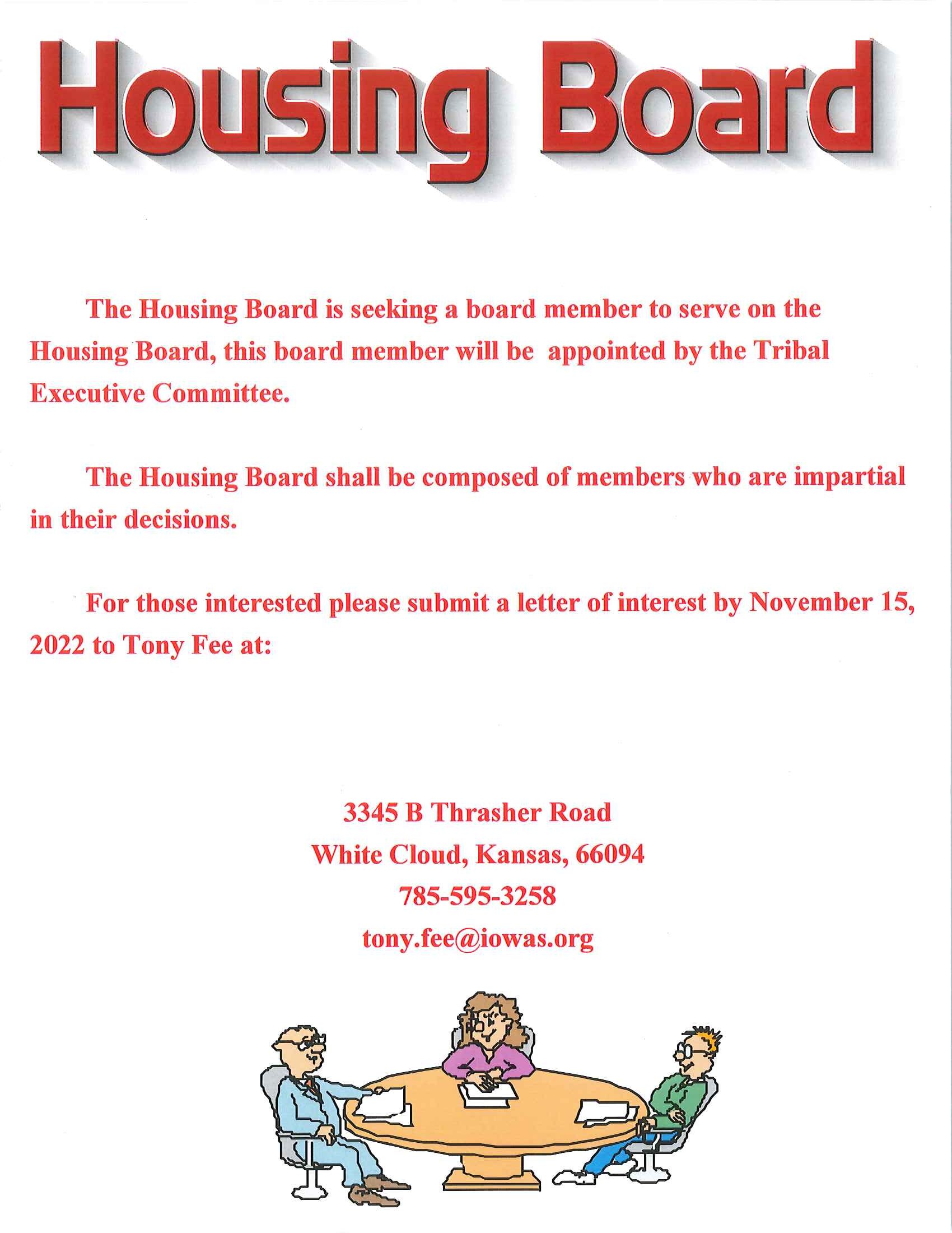 Call for Board Member: Housing Board - IOWA Tribe
